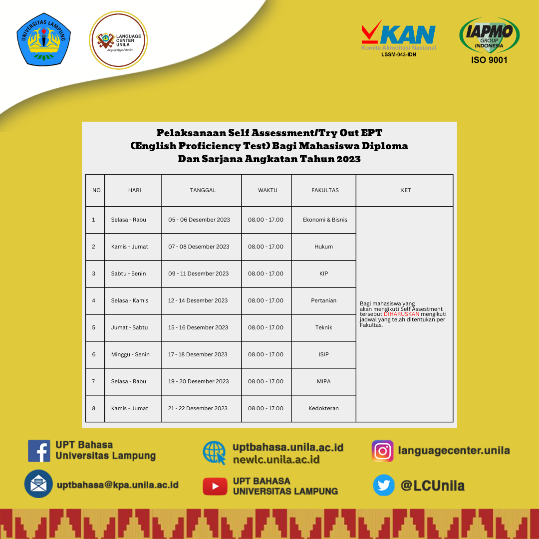 Self Assessment 2023 – UPA BAHASA UNIVERSITAS LAMPUNG